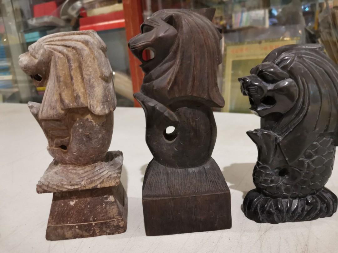 Old Merlion statue x3, 2 x wooden, 1xstone, Hobbies & Toys, Memorabilia ...