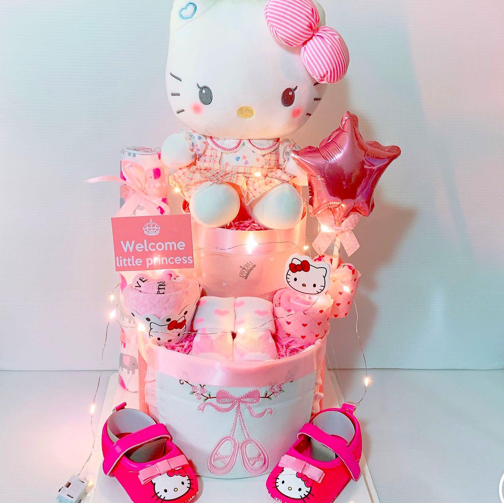 Ready stock! 2-tier Hello Kitty Diaper Cake, Babies & Kids, Bathing ...