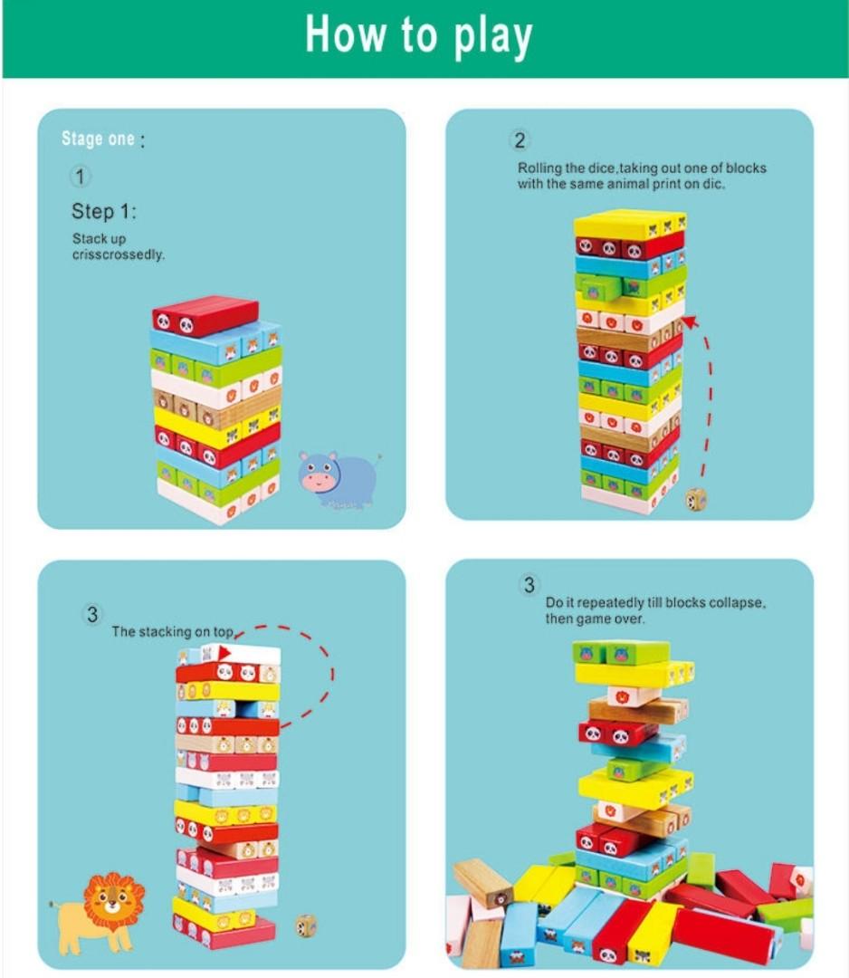 Children Wooden Block Tower Animals Stacking Board Games for kids ...