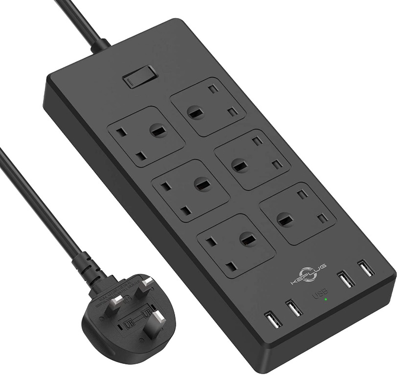 Extension Lead with USB Slots, Surge Protected Plug Extension 6 Way ...