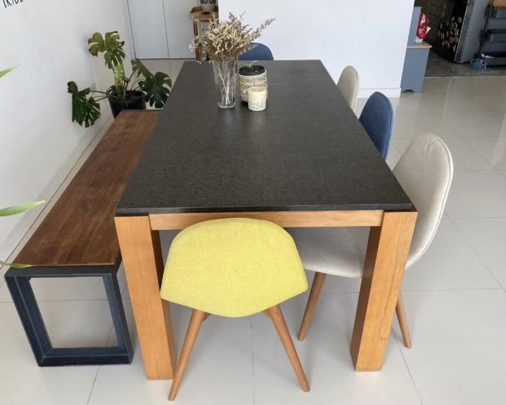 1.8m granite stone dining table with solid wood frame, Furniture & Home ...