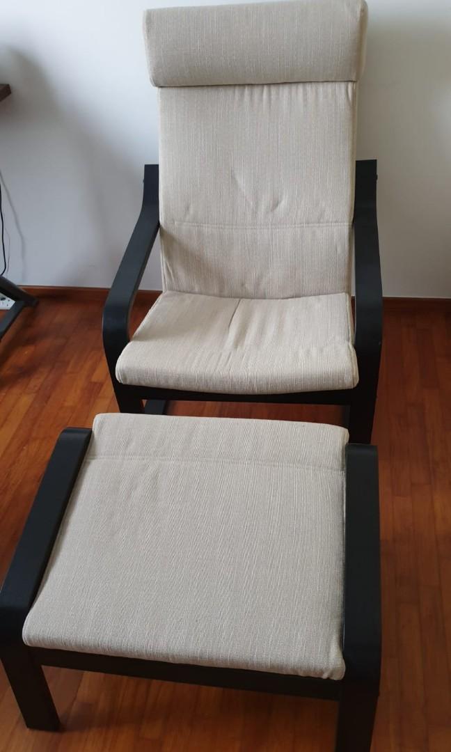 IKEA Poang Easy Chair with Foot Stool, Furniture & Home Living ...