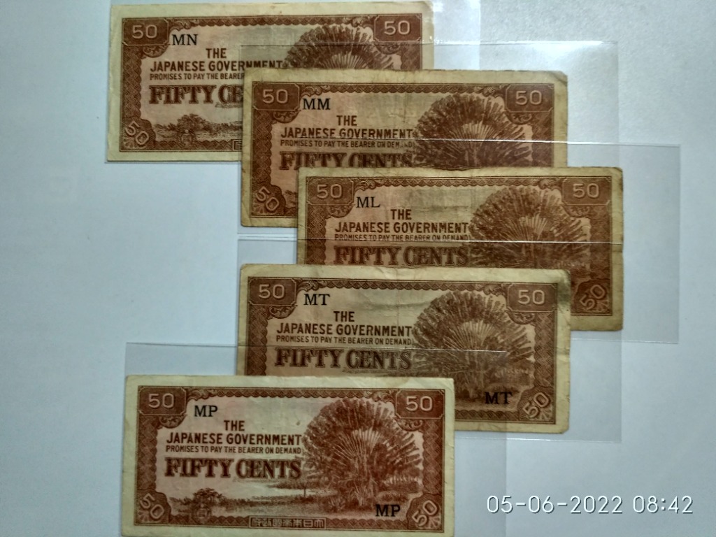 Malaya Japanese Occupation JIM 50 cents SET of 5 notes, Hobbies & Toys ...
