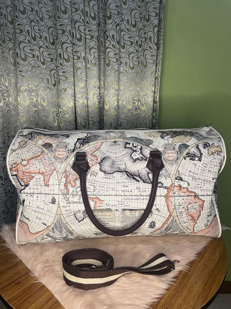 Preloved Via Vee World Classic Map Duffel Bag/ Travel Bag (Large Size ...