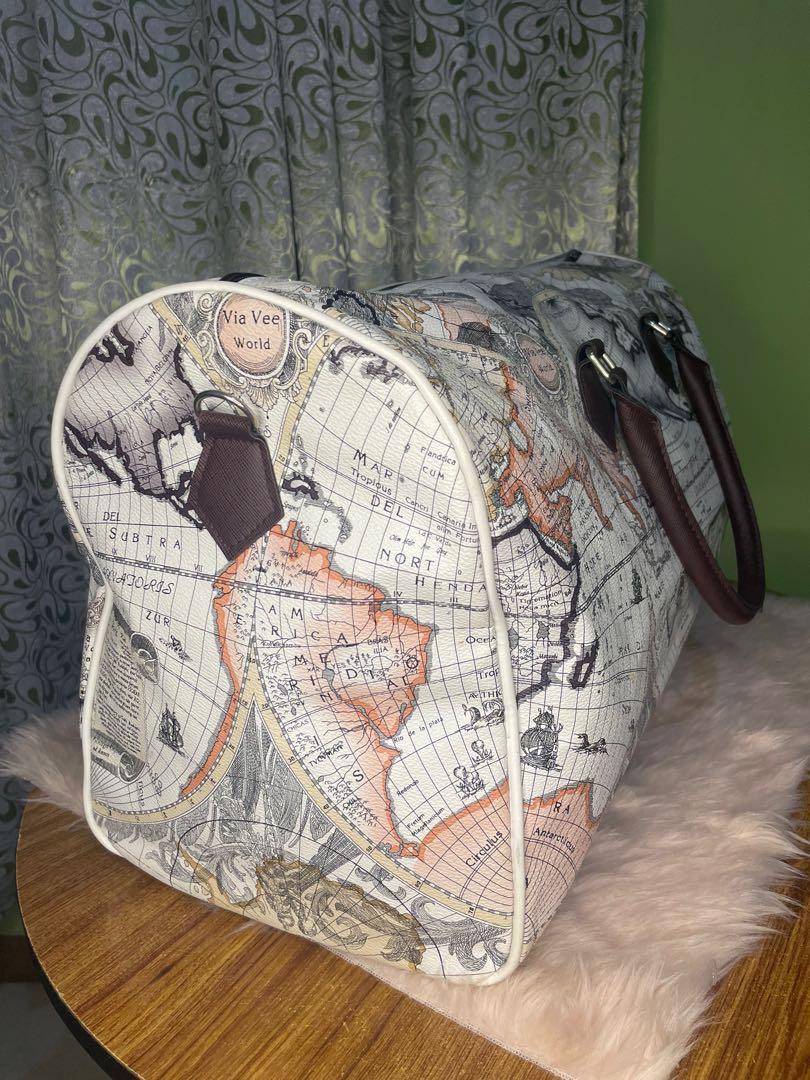 Preloved Via Vee World Classic Map Duffel Bag/ Travel Bag (Large Size ...