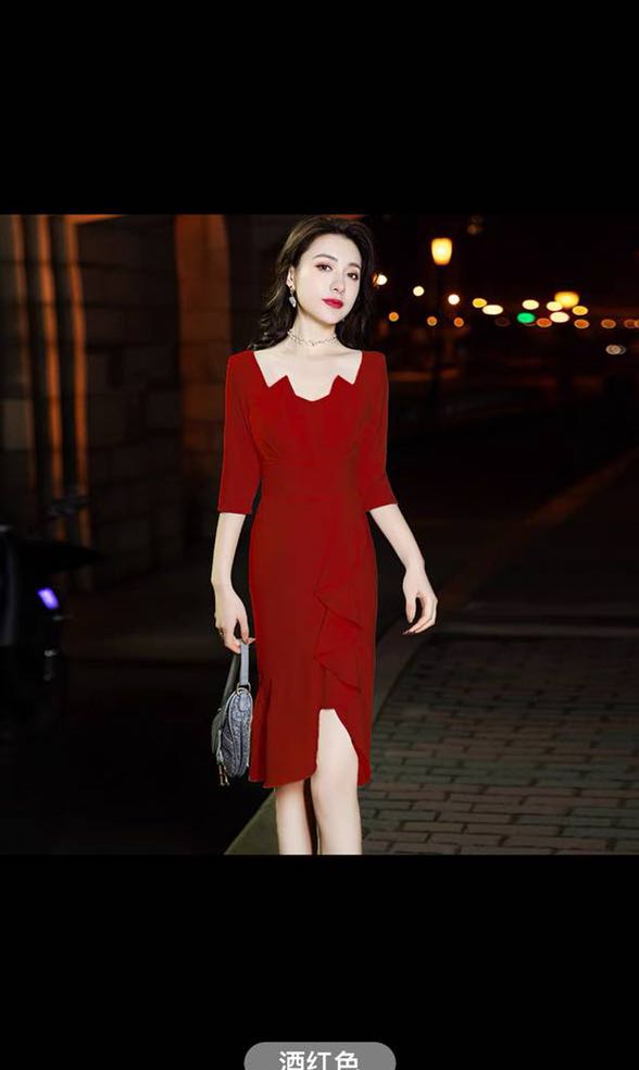 Red dinner dress, Women's Fashion, Dresses & Sets, Evening dresses ...
