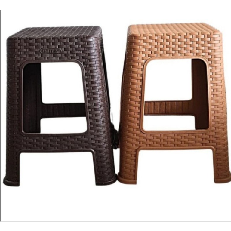 Stackable Plastic Stool, Rattan Design [READY STOCK], Furniture & Home ...