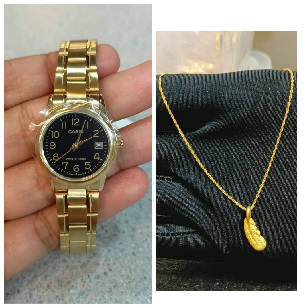 24k pendant 18k chain With casio watch, Luxury, Watches on Carousell