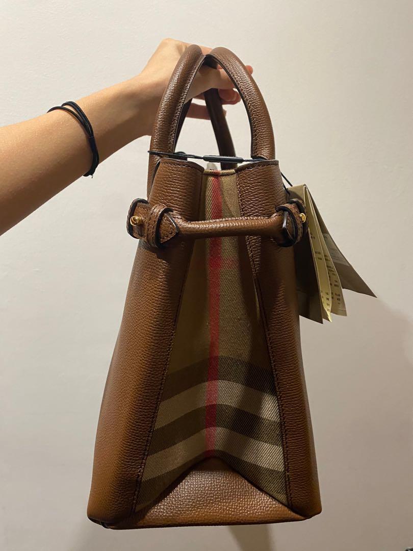 Burberry The Medium Banner in Leather and House Check (in Tan), Luxury ...