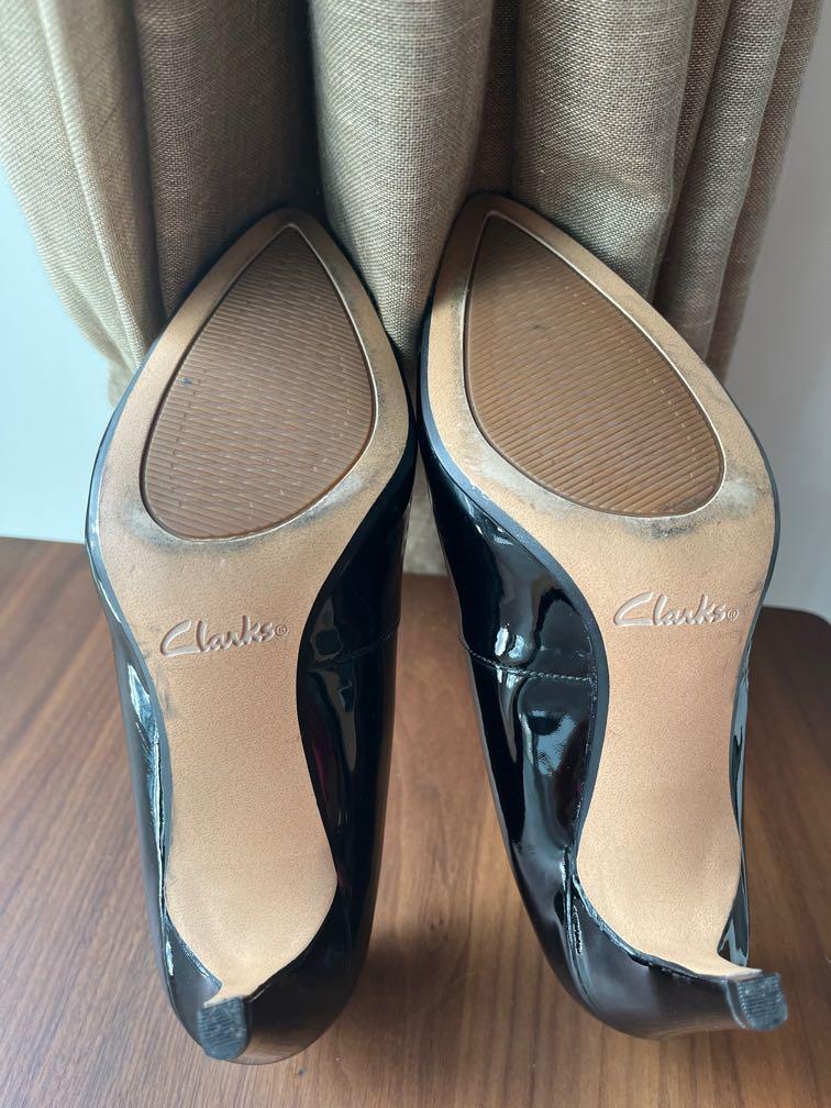 Clarks black patent shiny high heels size 37.5, Women's Fashion ...