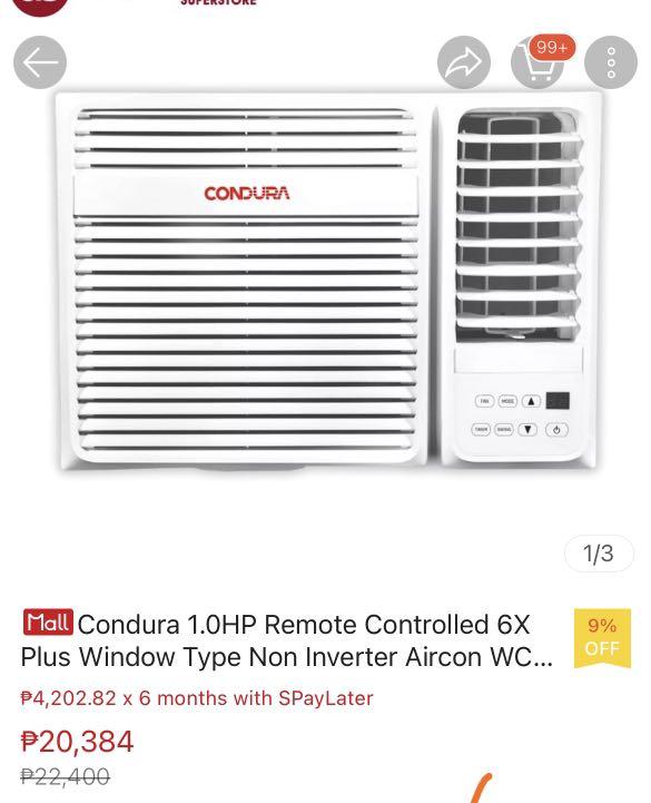 Condura 1.0HP 6X Plus Window Type Non Inverter Aircon, TV & Home ...