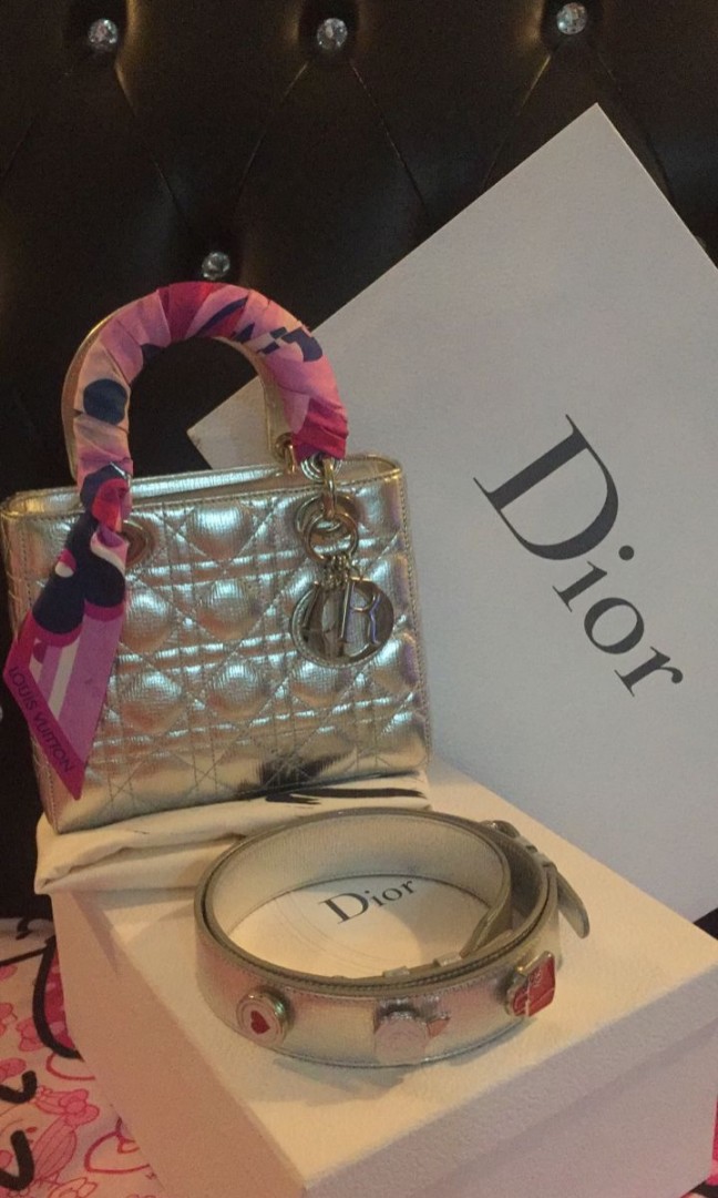 DIOR Silver Lady Dior, Luxury, Bags & Wallets on Carousell