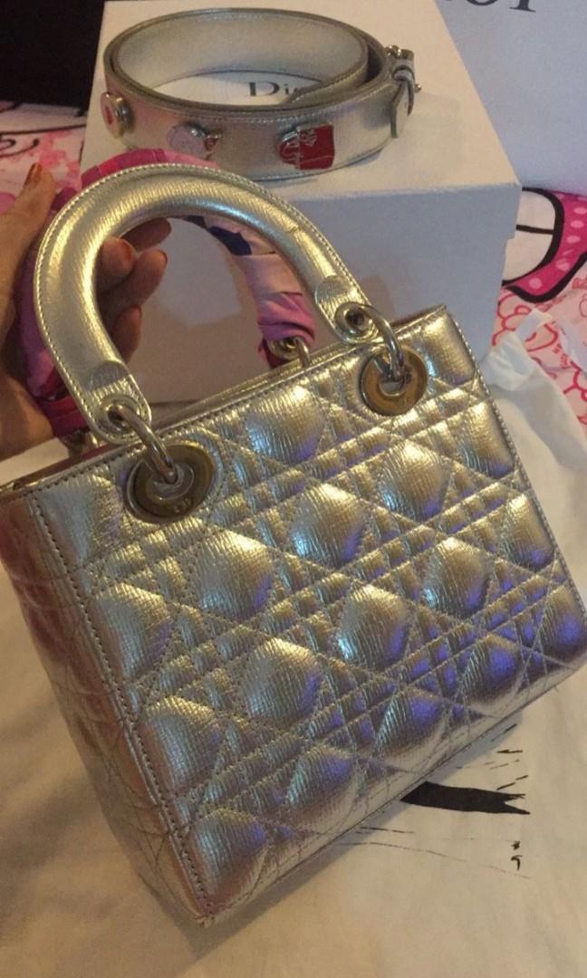 DIOR Silver Lady Dior, Luxury, Bags & Wallets on Carousell