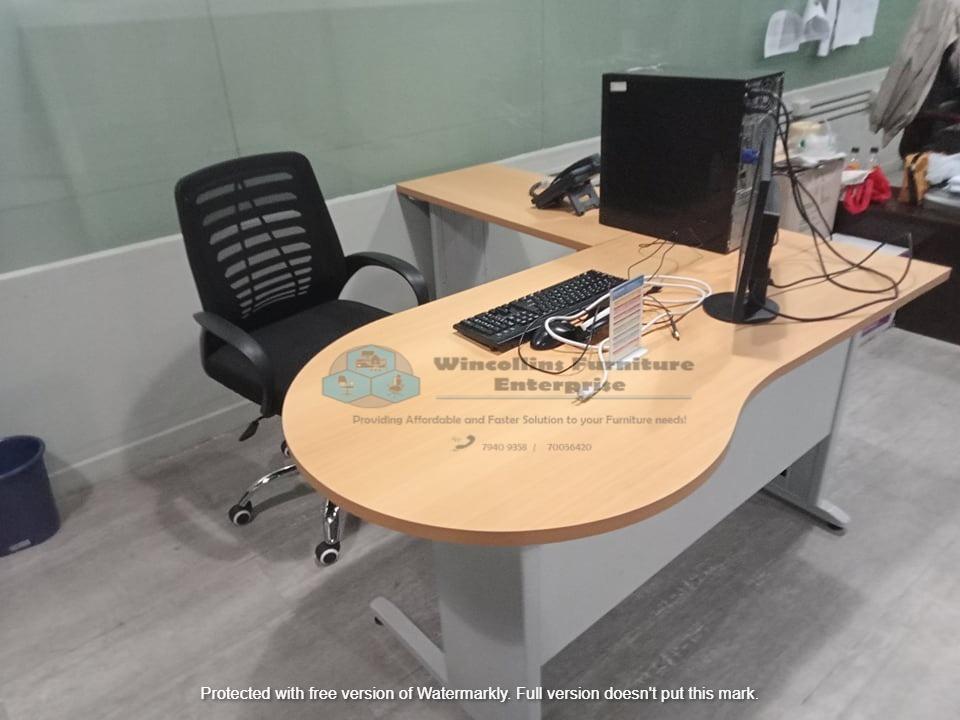 executive table L type laminated top metal leg, Furniture & Home Living ...