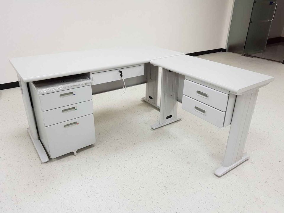 executive table L type laminated top metal leg, Furniture & Home Living ...