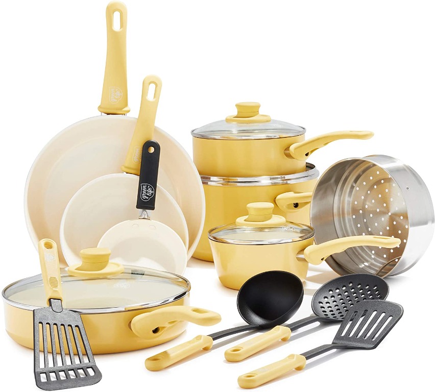 GREENLIFE YELLOW COOKWARE SET-16PC, Furniture & Home Living ...