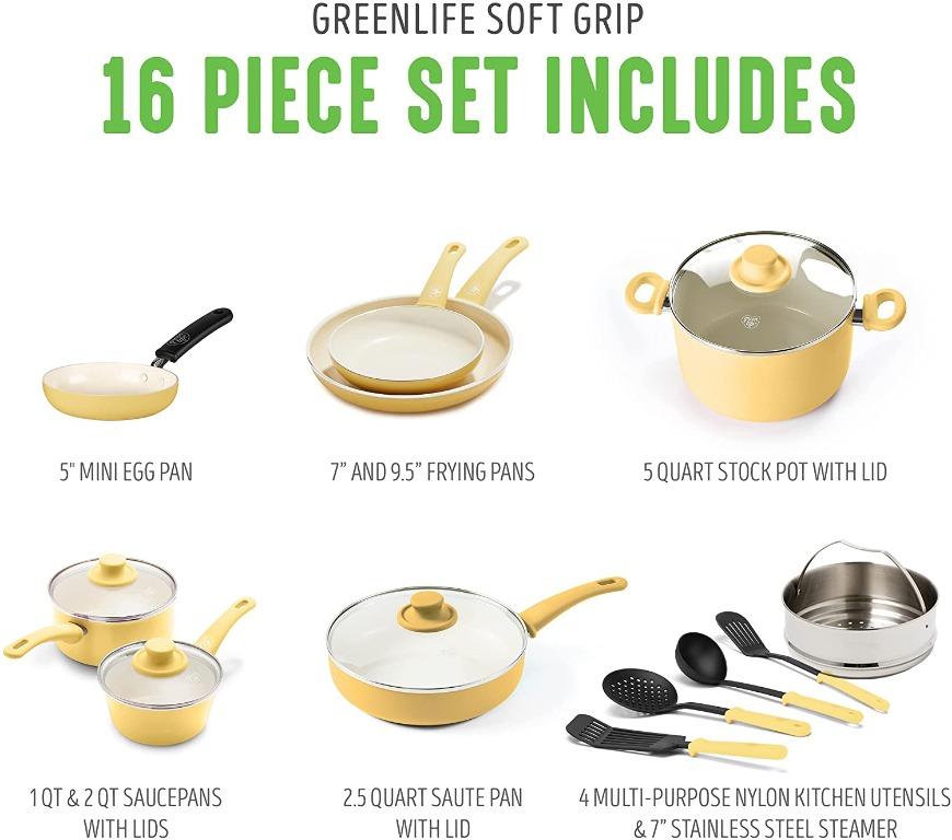GREENLIFE YELLOW COOKWARE SET-16PC, Furniture & Home Living ...