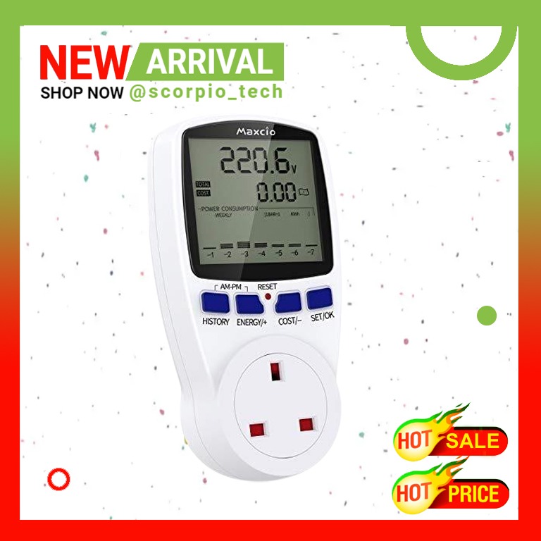 {I4} Power Meter Dual Tariffs, Maxcio Electricity Usage Monitor UK Plug ...