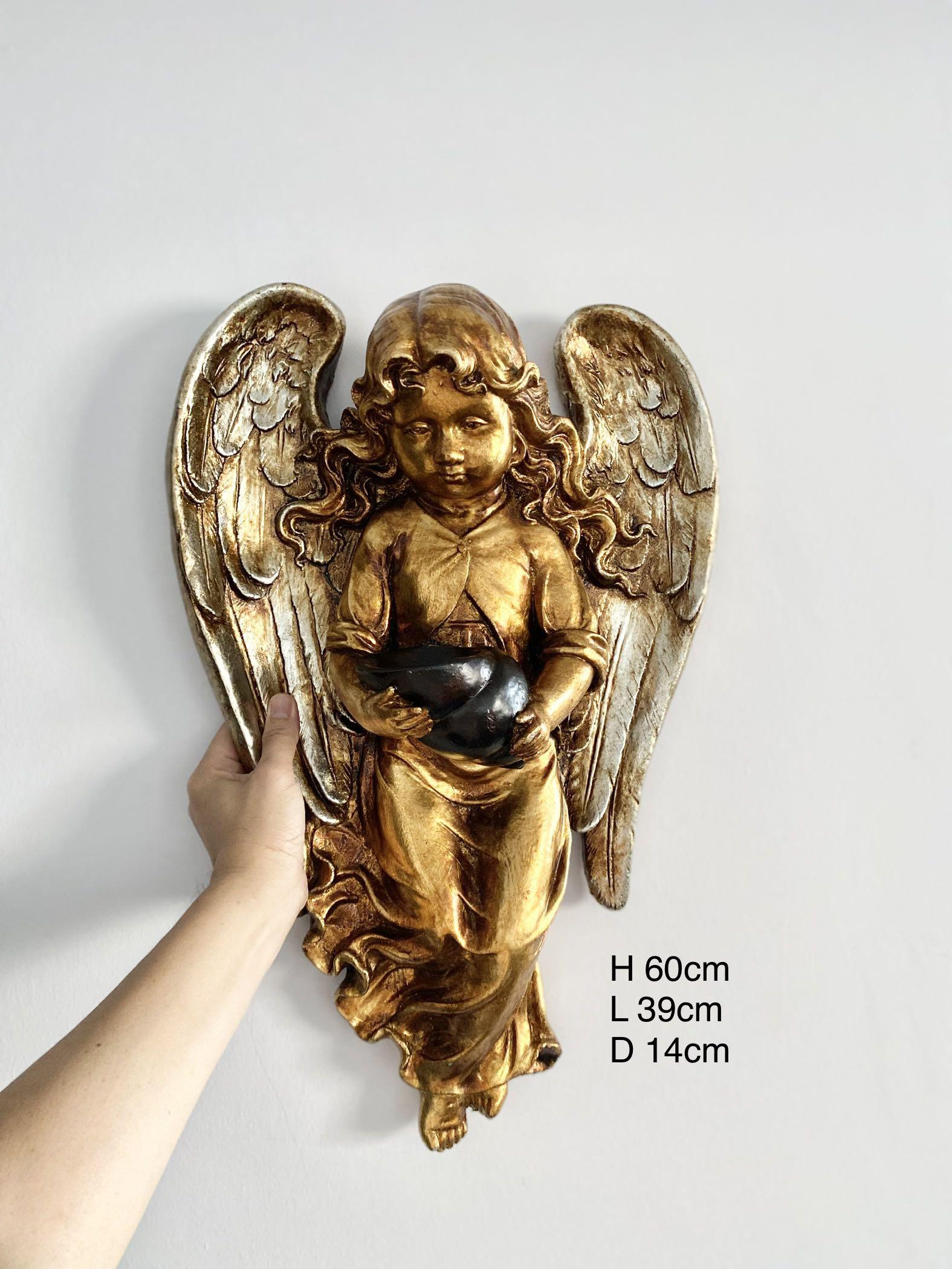 Large size wall mount golden cherub angel girl, Furniture & Home Living ...