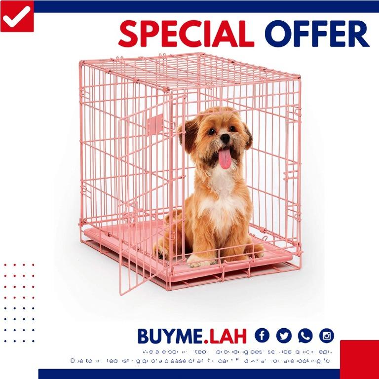 Pink Dog Crate, MidWest iCrate 24" Pink Folding Metal Dog Crate with ...