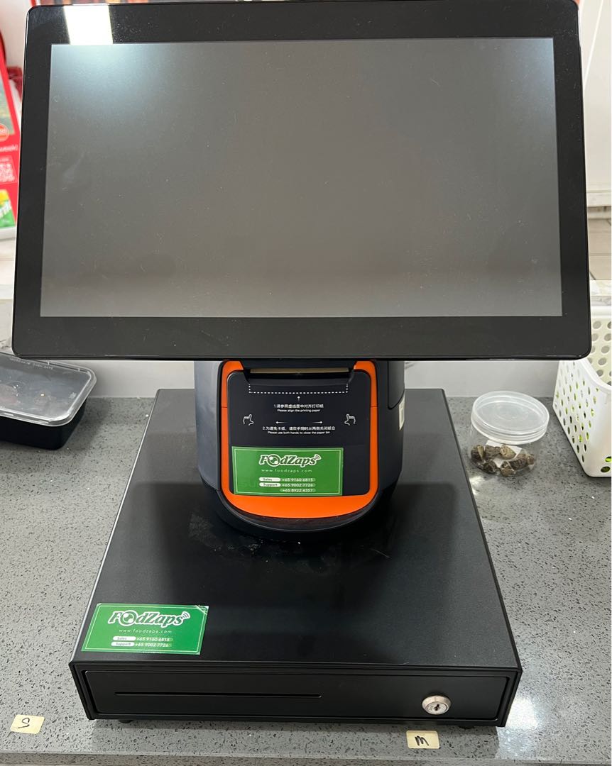 POS Desktop cashier machine and two screens with label printer ...