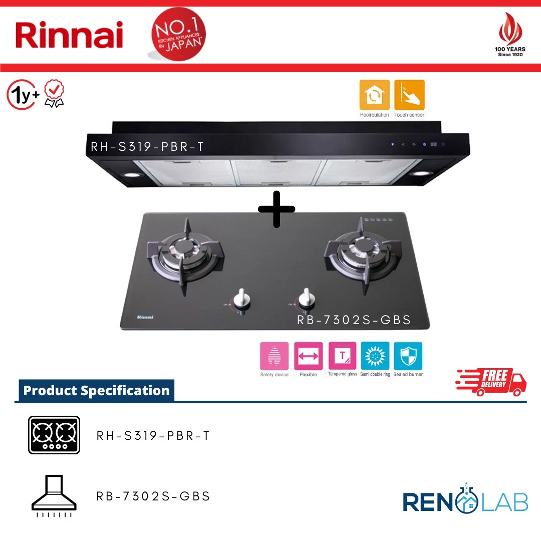 Rinnai SLIM Hood (RH-S329-PBR-T) + Hob (RB-7302S-GBS) Package Combo 🔥, TV & Home Appliances ...