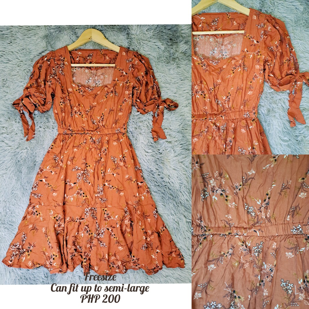 Rust Floral Dress, Women's Fashion, Dresses & Sets, Dresses on Carousell