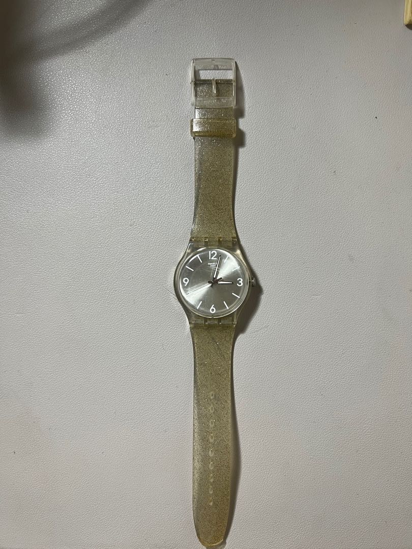 Swatch Watch in Transparent (with glitters), Women's Fashion, Watches ...