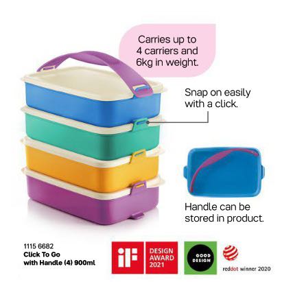 Tupperware Click to go with handle (4) 900ml, Furniture & Home Living ...