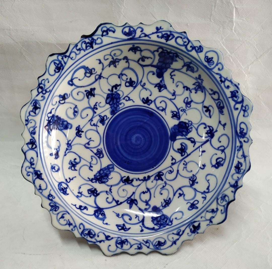Vintage Chinese Blue & White Porcelain Pedestaloffering/Altar Dish ...