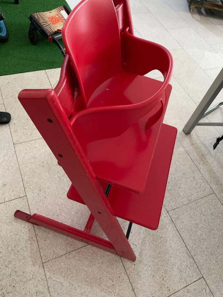 Authentic Red Stokke Tripp Trapp w baby set and extension gliders ...