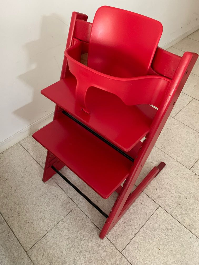 Authentic Red Stokke Tripp Trapp w baby set and extension gliders ...