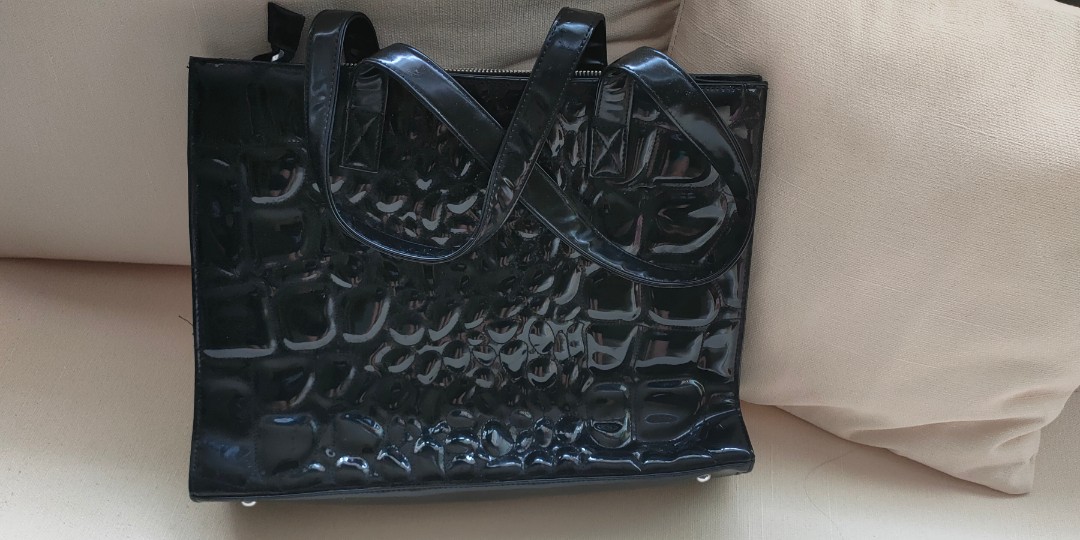 Black PVC bag, Women's Fashion, Bags & Wallets, Tote Bags on Carousell