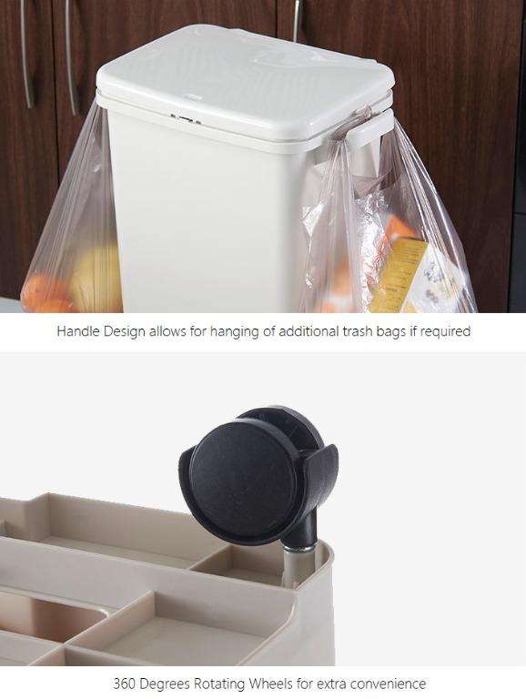 Dual-Tier Standing Waste Bin 360 Degrees Rotating Wheels 38L Large ...