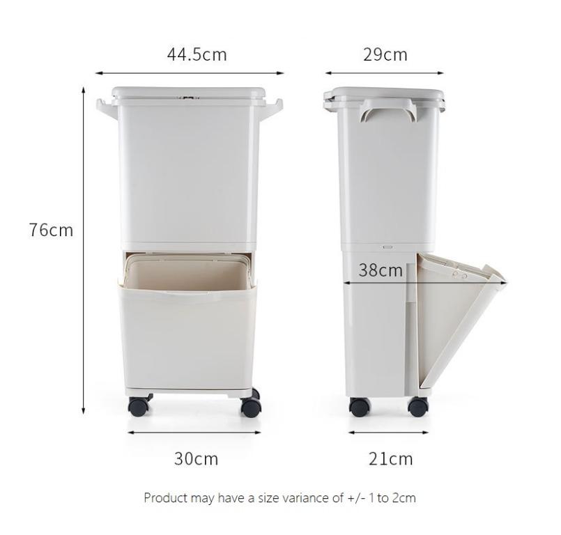 Dual-Tier Standing Waste Bin 360 Degrees Rotating Wheels 38L Large ...