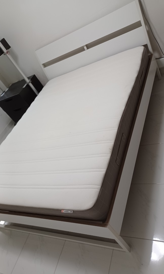Ikea Queen size Trysil Bed Frame in White and Ikea Hamavik spring ...