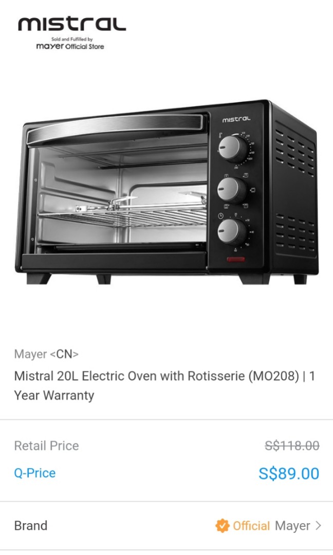 Mistral 20L oven with rotisserie complete accessories, TV & Home ...