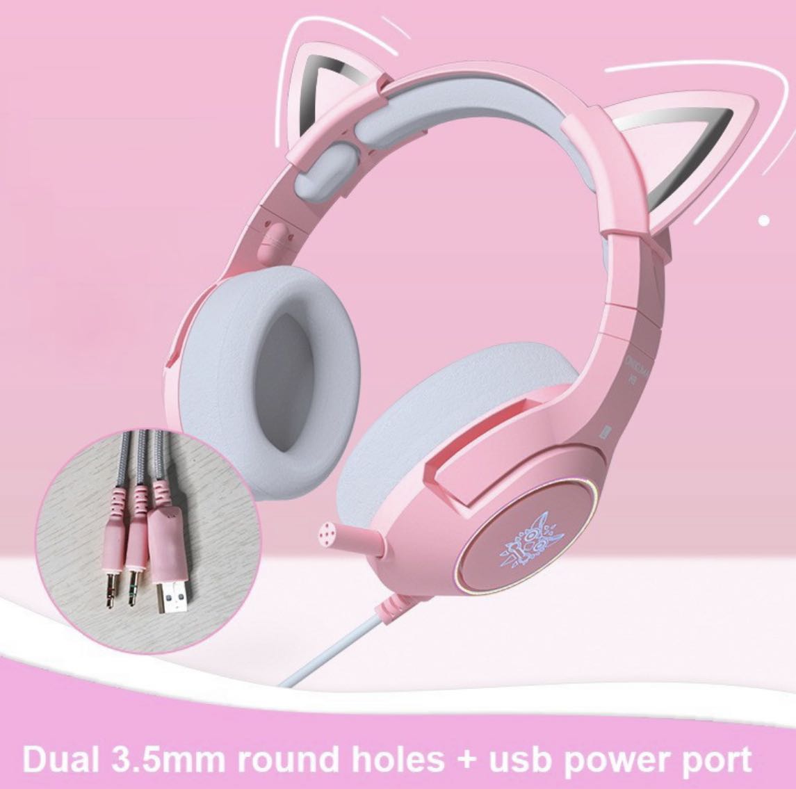 ONIKUMA K9 PINK Cat Ear Headset with mic and Led Light, Audio ...