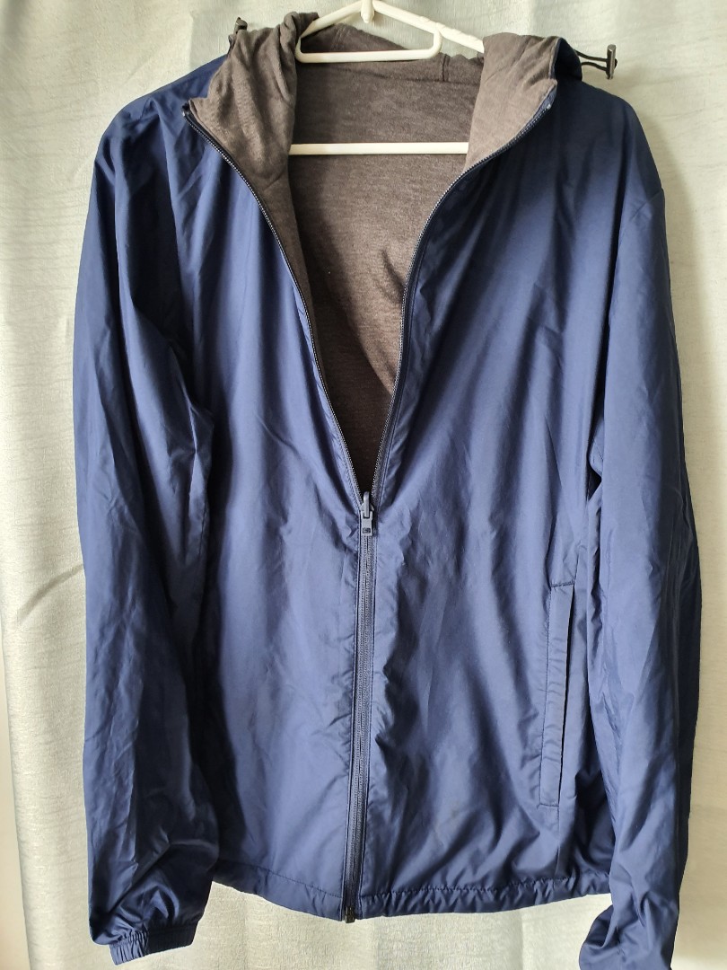 Uniqlo Reversible Parka Jacket - Medium - Blue/Gray, Men's Fashion ...