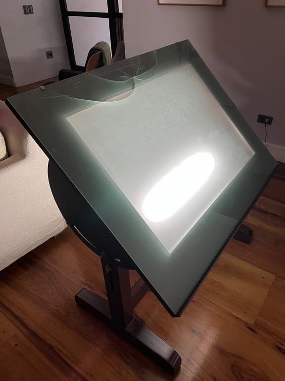 Used Frosted Glass Drafting Table with Light, Furniture & Home Living ...