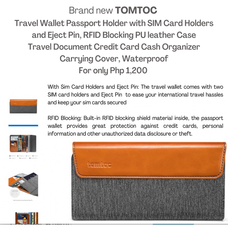 Brand new RFID TOMTOC Travel Wallet Passport Holder with SIM Card ...
