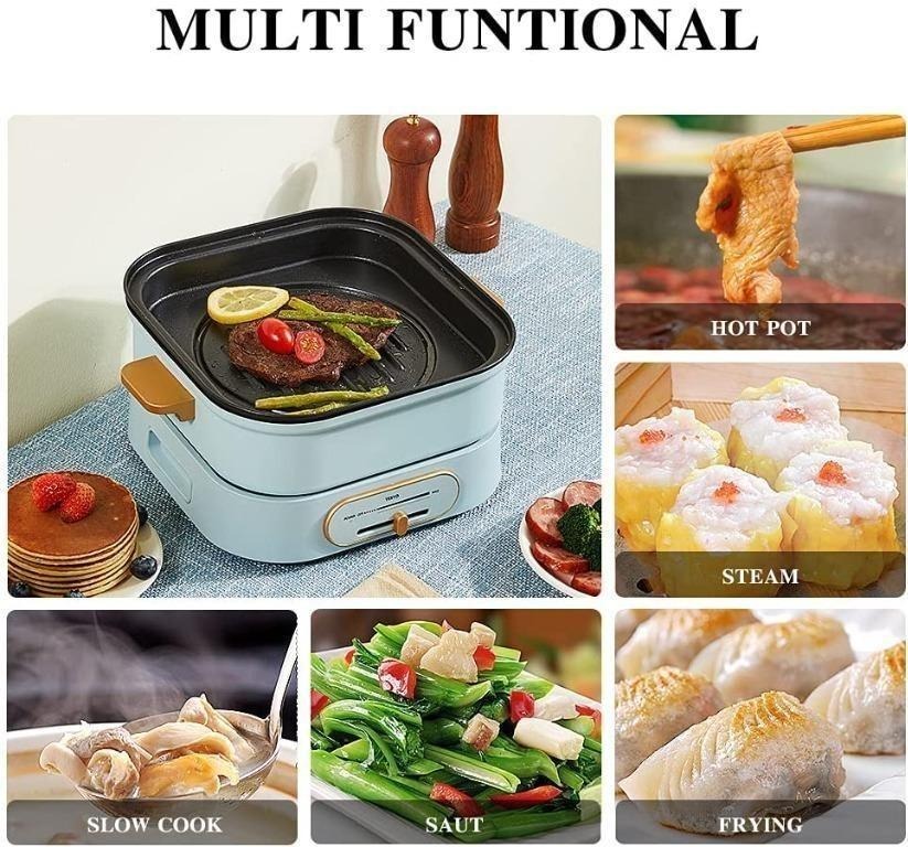 Electric Multi Cooker,3-in-1 Slow Cooking Pot,Non-Stick Grill Pan with ...