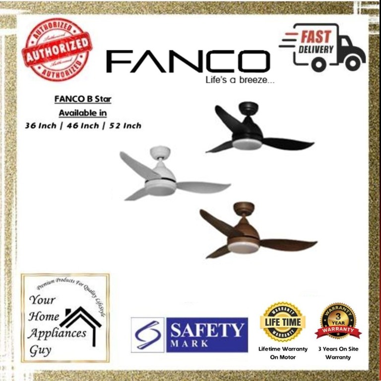 Fanco B-Star Ceiling Fan with 24W LED Light 36 / 46 / 52 inch BStar B ...