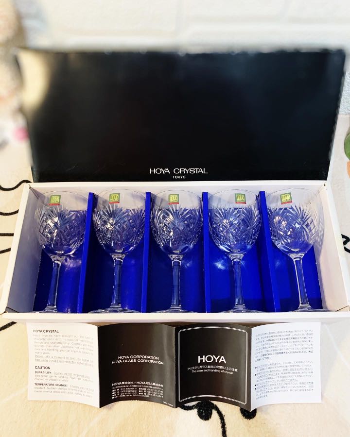 Hoya Crystal Wine Glass Set, Furniture & Home Living, Kitchenware ...