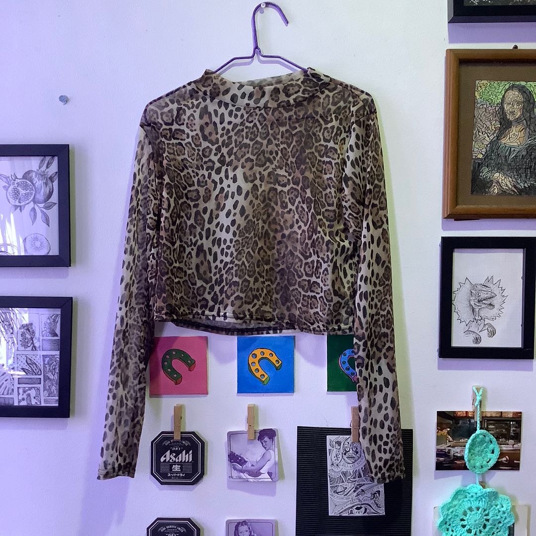 leopard print mesh top, Women's Fashion, Tops, Longsleeves on Carousell