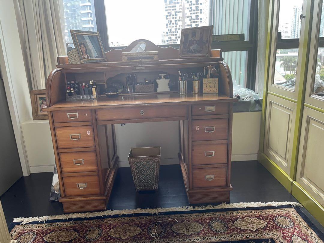Solid oak and cherry wood bureau with a sliding cover, Furniture & Home ...