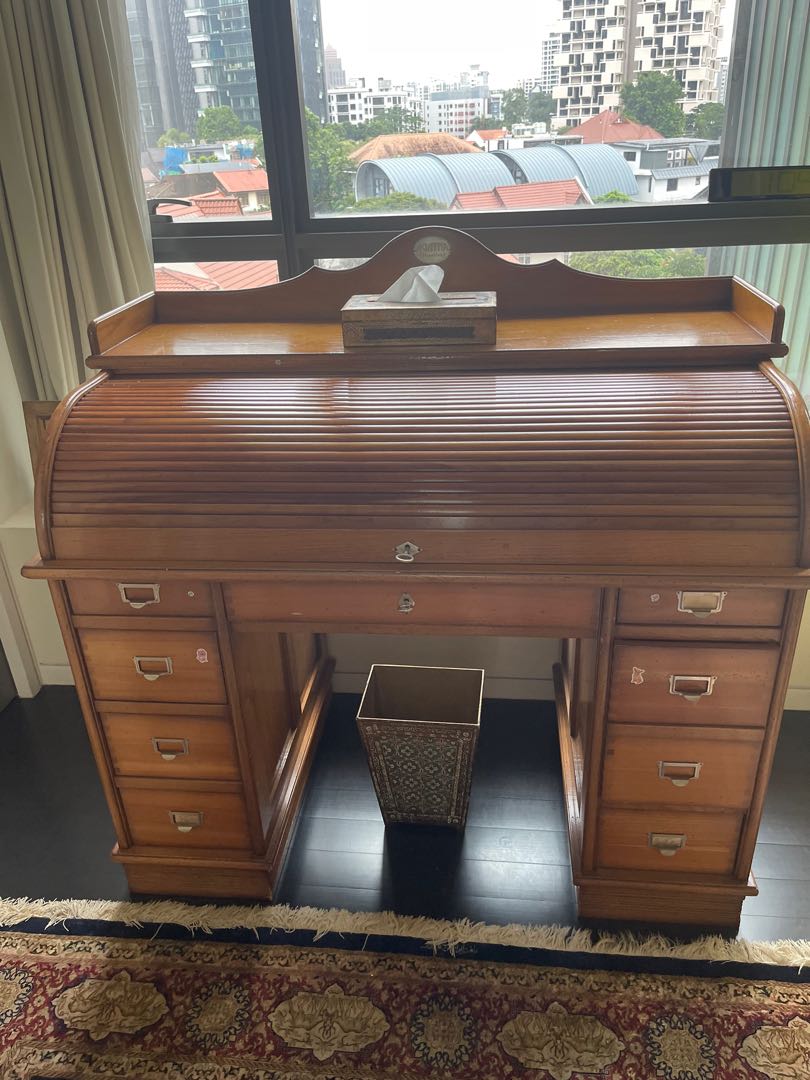 Solid oak and cherry wood bureau with a sliding cover, Furniture & Home ...