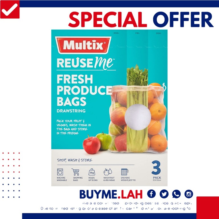 Multix ReuseMe Produce Bags (3 Pieces),Clear, Furniture & Home Living ...