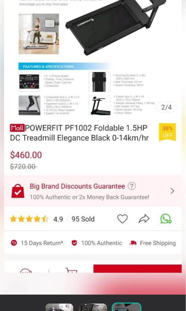 Powerfit PF1002 Foldable Treadmill, Sports Equipment, Exercise ...