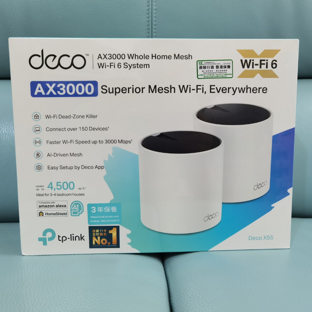 《不議價》全新香港行貨 TP-Link Deco X55 (2-pack) AX3000 Whole Home Mesh WiFi 6 Router 雙頻 Wifi6 Mesh 路由器, 電腦 ...